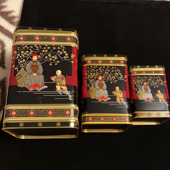 Other | Vintage Asian Motif Nesting Metal Canister Tins | Poshmark